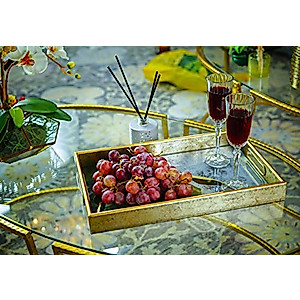 Serving Tray –Coffee Table Tray –Elegant Decorative Tray –PS and Printed Glass Table Tray –Practical and Sturdy Design–Easy to Clean and Washable–Ideal for Coffee,Breakfast,Dessert