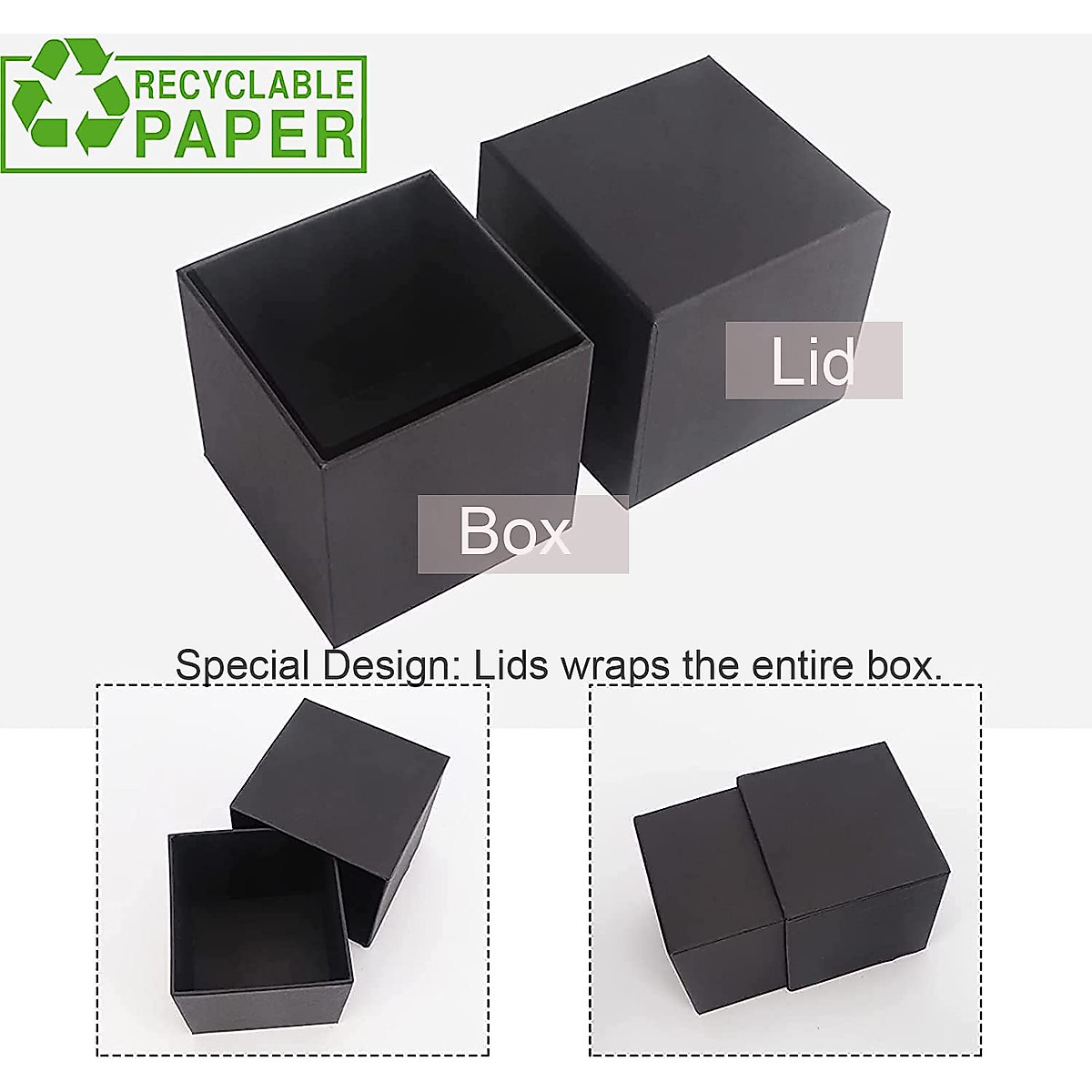 Dasofine Black Gift Boxes, 4" × 4"× 3.8" Square Box with Lid, 6pcs Small Gift Box, Candle Boxes, Gift Boxes for Present