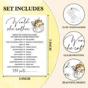 Fall Bridal Shower Games, Would She Rather Themed Bachelorette Party Game, Fall Festival Games Cards With Pumpkin Design, Boho Wedding Shower Games, Thanksgiving Party Supplies -01