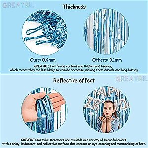 Blue Tinsel Curtain Party Backdrop - GREATRIL Foil Curtain Party Decor Photo Streamers Backdrop for Birthday/Baby Shower/Mermaid/Under The Sea/Ocean/Frozen Party Decorations - 1m x 2.5m - Pack of 2
