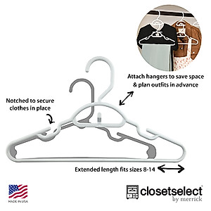 30 Pk Youth Petite Plastic Hangers for Children Clothes Sizes 8 to 12, Petite, Preteen, Junior, 30 Pack (White)