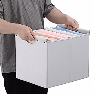 HOONEX Large Collapsible Storage Bins, Linen Fabric, Pack of 2, Storage Baskets with Wooden Carry Handles and Sturdy Heavy Cardboard, for Home, Office, Car, Nursery, White