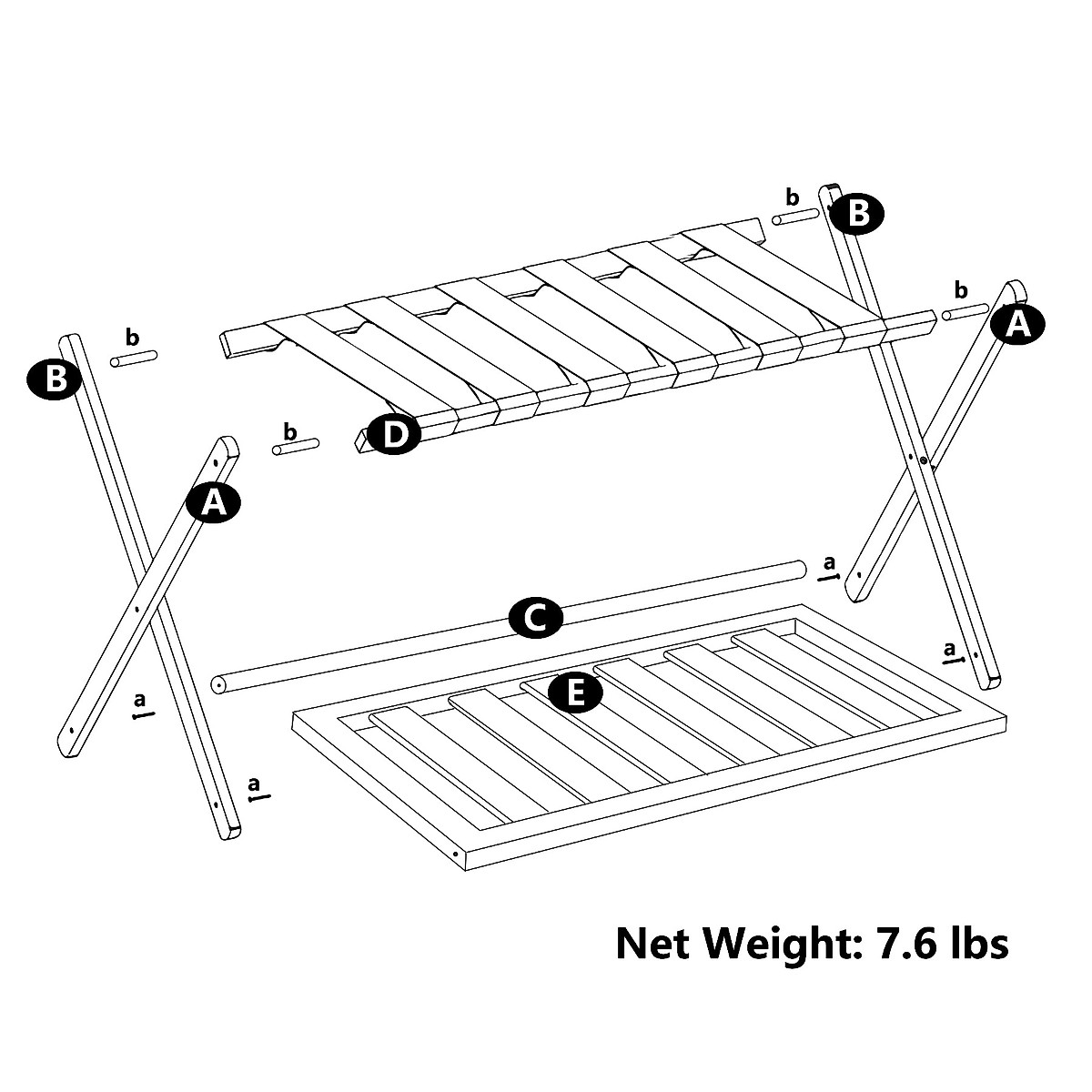 BAIDE PACK Wood Luggage Rack Stand for Guest Room, Folding Suitcase Holder Stand with 6 Support Straps for Home Bedroom Travel, Bamboo