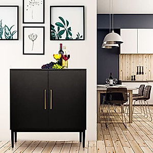 REHOOPEX Free Standing Cabinet, Accent Cabinet with Door, Modern Black Sideboard, Wooden Black Side Storage Cabinets for Bedroom, Kitchen,Home Office