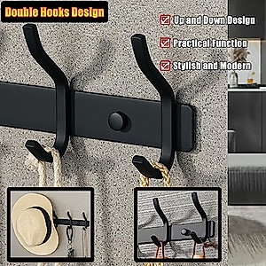 Alise Coat Rack Wall Mount,Coat Hanger Rail with 5 Double Coat Hooks for Hanging Coats Bathroom,SUS304 Stainless Steel Towel Hanger Hook Racks for Purse Clothes Entryway Jacket Hats Towels,Black