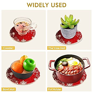 ALAZA Snow and Ice Crystals on Red Christmas Pot Holders Trivets Set 2 Pcs,Potholders for Kitchens,Cotton Coasters Trivets for Hot Dishes/Hot Pots and Pans/Hot Pot Holders