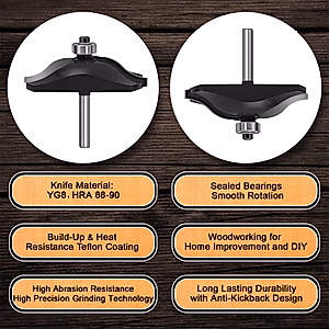 LEATBUY 3PCS Router Bit Set 1/4-Inch Shank, Round Over Raised Panel Cabinet Door Ogee Rail and Stile Router Bits, Woodworking Wood Cutter, Wood Carbide Milling Tool(1/4-Line)