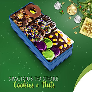 Crave Island Christmas Style Multi-Purpose Rectangular Tin Box with Lid - Metal Rectangle Box - Christmas Cookie Tin - Splendid Christmas Design - Spacious to store Sweets, Candy, and Food Storage