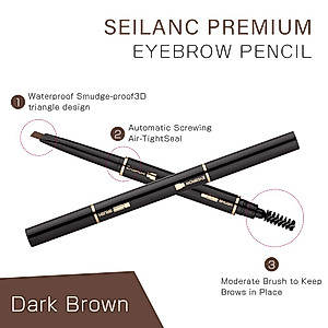 Eyebrow Pencil 2 Packs, Waterproof Smudge-proof Brow Pencil with Brow Brush, Automatic Eye Brow Makeup by SEILANC, Dark Brown