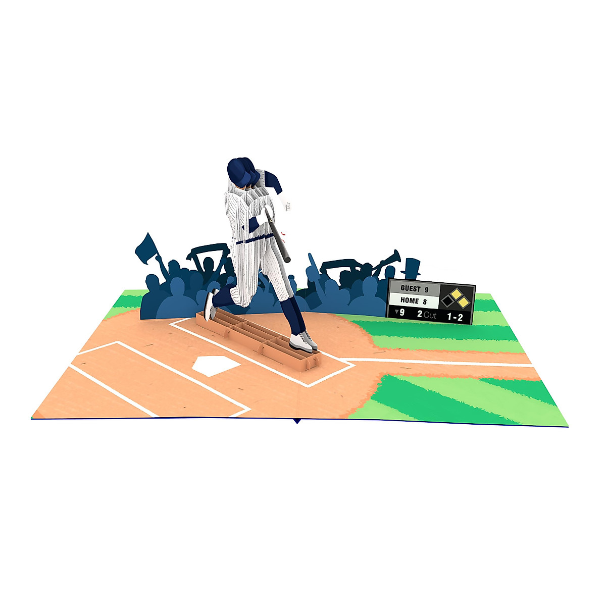 Baseball - 3D Pop Up Greeting Card For All Occasions - Love, Birthday, Christmas, Sports, Congrats - Removable Personalized Message Note - Thick Envelope, Fold Flat - 5x7 Inch (Batter Navy Uniform)