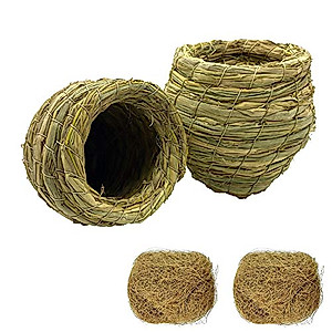 2Pcs Birdcage Straw, Lucky Interests Natural Fiber Simulation Birdhouse, Resting Breeding Place for Birds, Handmade Birds Nest Straw Bird, Hideaway from Predators, Provides Shelter from Cold Weather