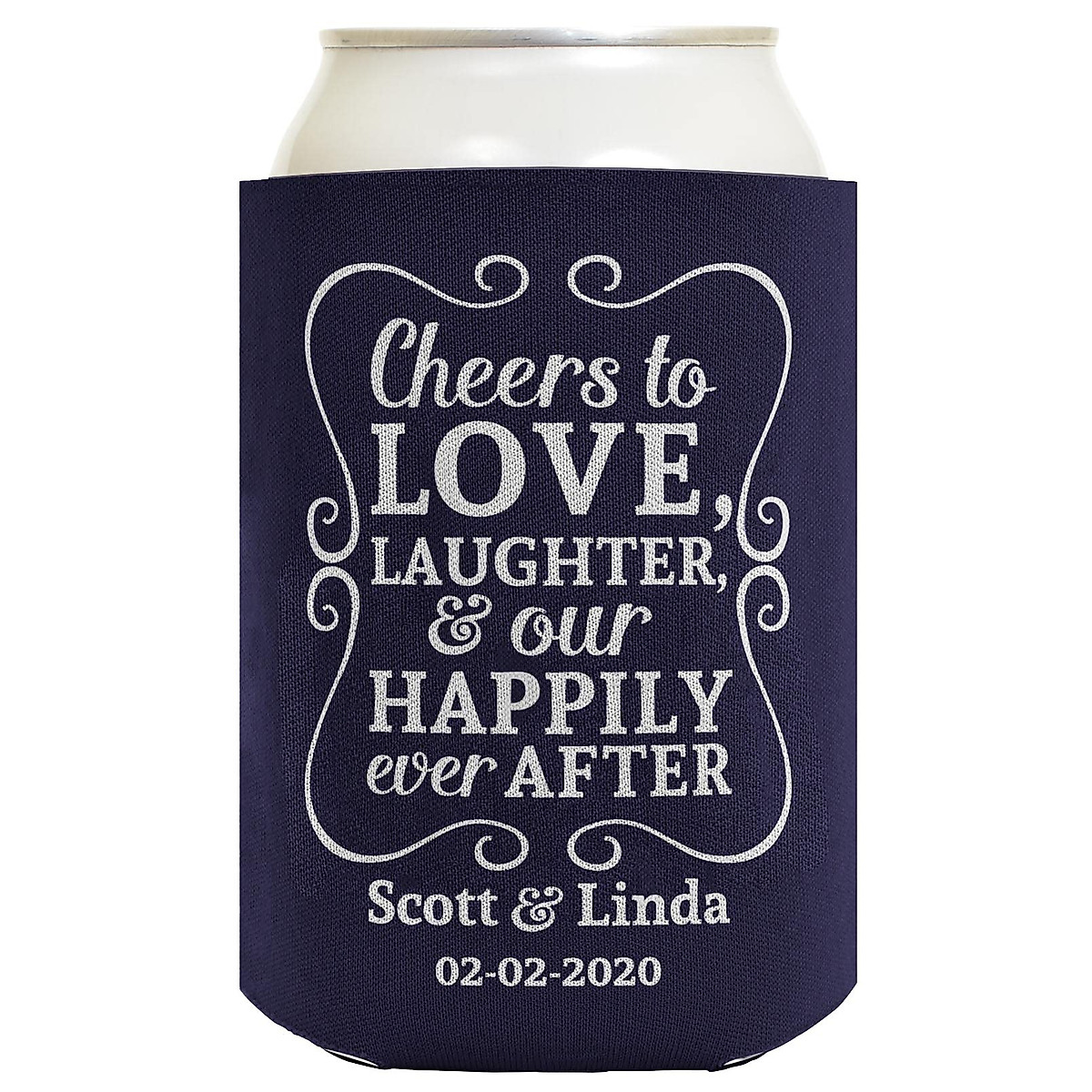 Cheers To Love Custom Names & Date 12-Pack Personalized Can Coolie Drink Coolers Coolies Navy