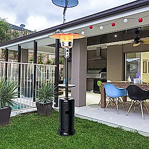 COSTWAY Patio Heater, 48000 BTU Propane Heater with Drink Shelf Tabletop, Simple Ignition System, Base Reservoir and Wheels, Standing Outdoor Space Heater for Patio, Garden and Backyard (Black)