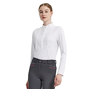 HR Farm Women Soft Show Shirt Long Sleeve Riding Shirt (White, Large, l)