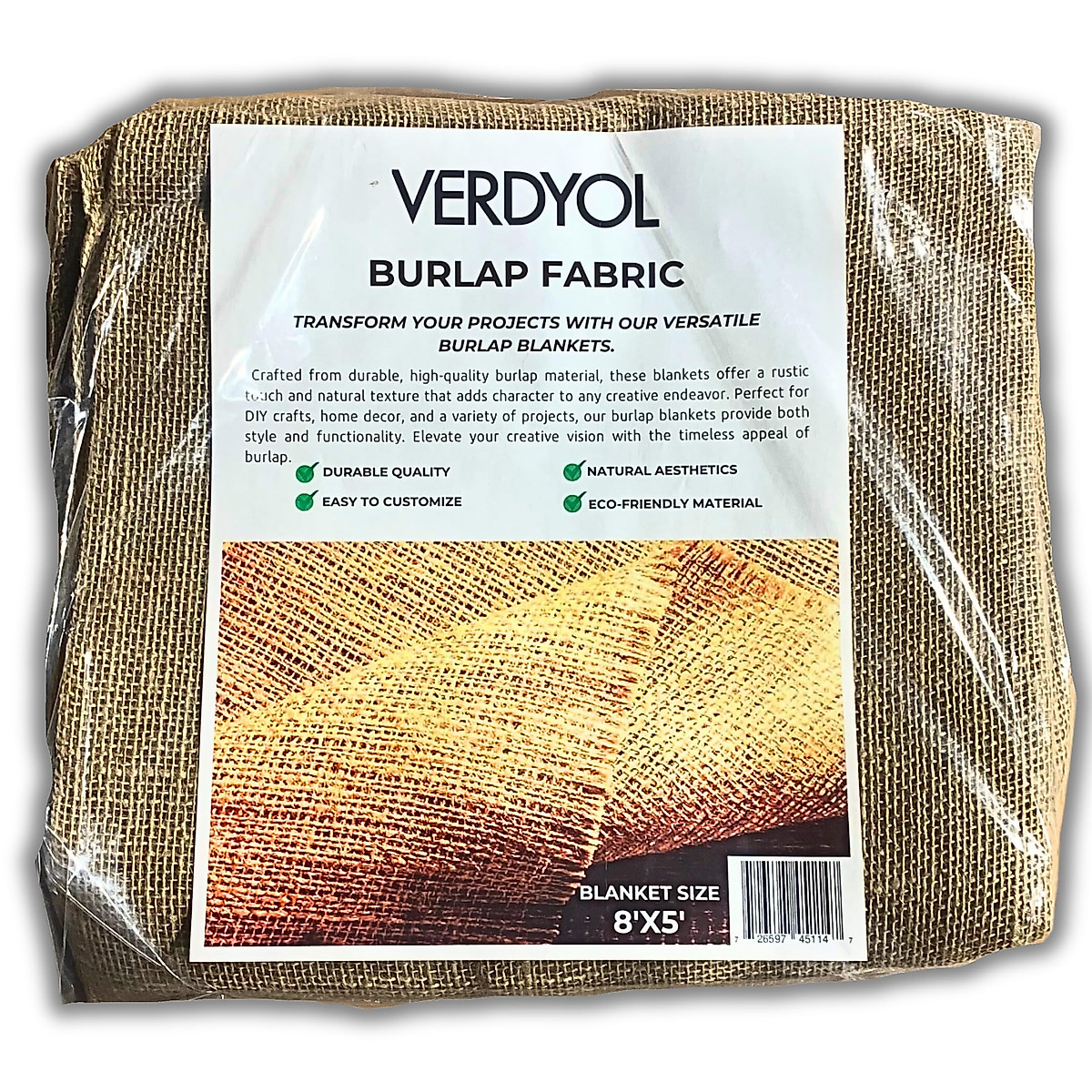 Verdyol Burlap Fabric 8'x5' | Versatile Burlap Fabric Roll for Plant Cover | Burlap Placemats, Tree Wrap, Sackcloth Projects | Premium Burlap Material