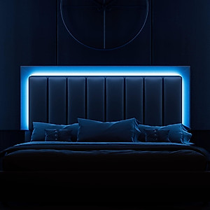 Catrimown Full Size Bed Frame with LED Lights and 4 Storage Drawers, Upholstered Platform Bed with Faux Leather Headboard, Strong Wooden Slats Support, No Box Spring Needed, Easy Assembly, White