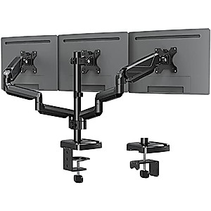 MOUNTUP Triple Monitor Desk Mount, 3 Monitor Stand for Three Max 27 Inch Computer Screen, 4.4-19.8lbs Heavy Duty Gas Spring Triple Monitor Arm Holder, VESA Bracket with Clamp/Grommet Base, Black