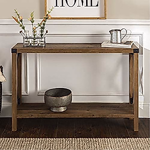 Walker Edison Sedalia Modern Farmhouse Metal X Entry Table, 46 Inch, Rustic Oak