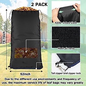 Patelai Lawn Tractor Leaf Bag Grass Catcher Bag for Riding Lawn Mower, 78.7 x 52 Inch Reusable Large Capacity Leaf Bag with Zipper and Vent for Leaf Collection, Heavy Duty Material Collection Systems