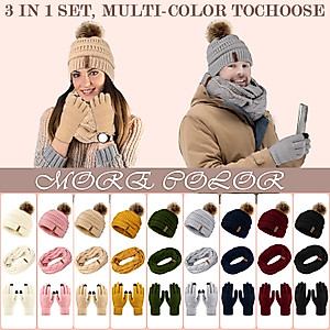 Hicdaw Womens Winter Hats Gloves Scarf Set Winter Hats for Women Beanie Hat Circle Loop Scarf Glove, Black