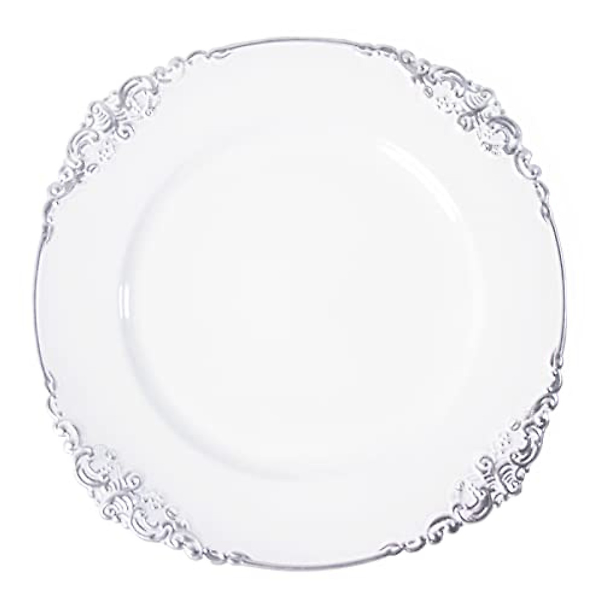 6Pcs Embossed Charger Plates, 13-Inch Round Dinner Plate Chargers, White with Gold Trim, White + Gold Trim (NM00603)