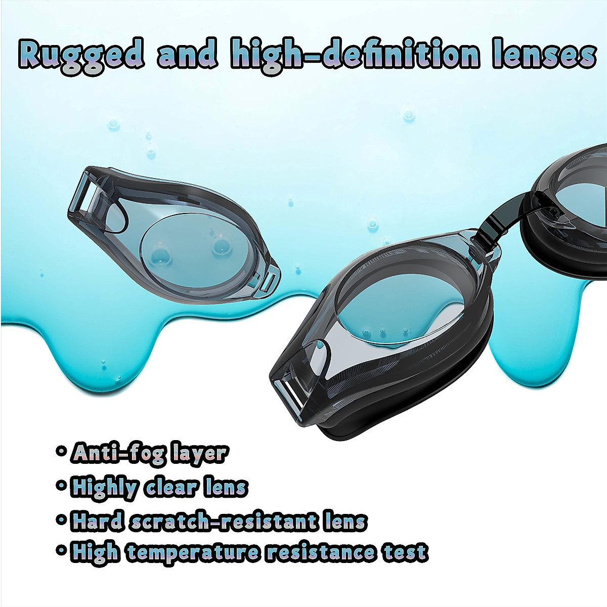 Whale Trainer Swimming Goggles, Adjustable Nose Bridge and Anti-Fog Swim Goggles No Leaking for Men Women, Black