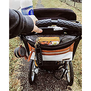 Itzy Ritzy Adjustable Stroller Caddy / Organizer Featuring Two Built-in Front Zippered Pocket and Adjustable Straps to Fit Nearly Any Stroller, Coffee and Cream