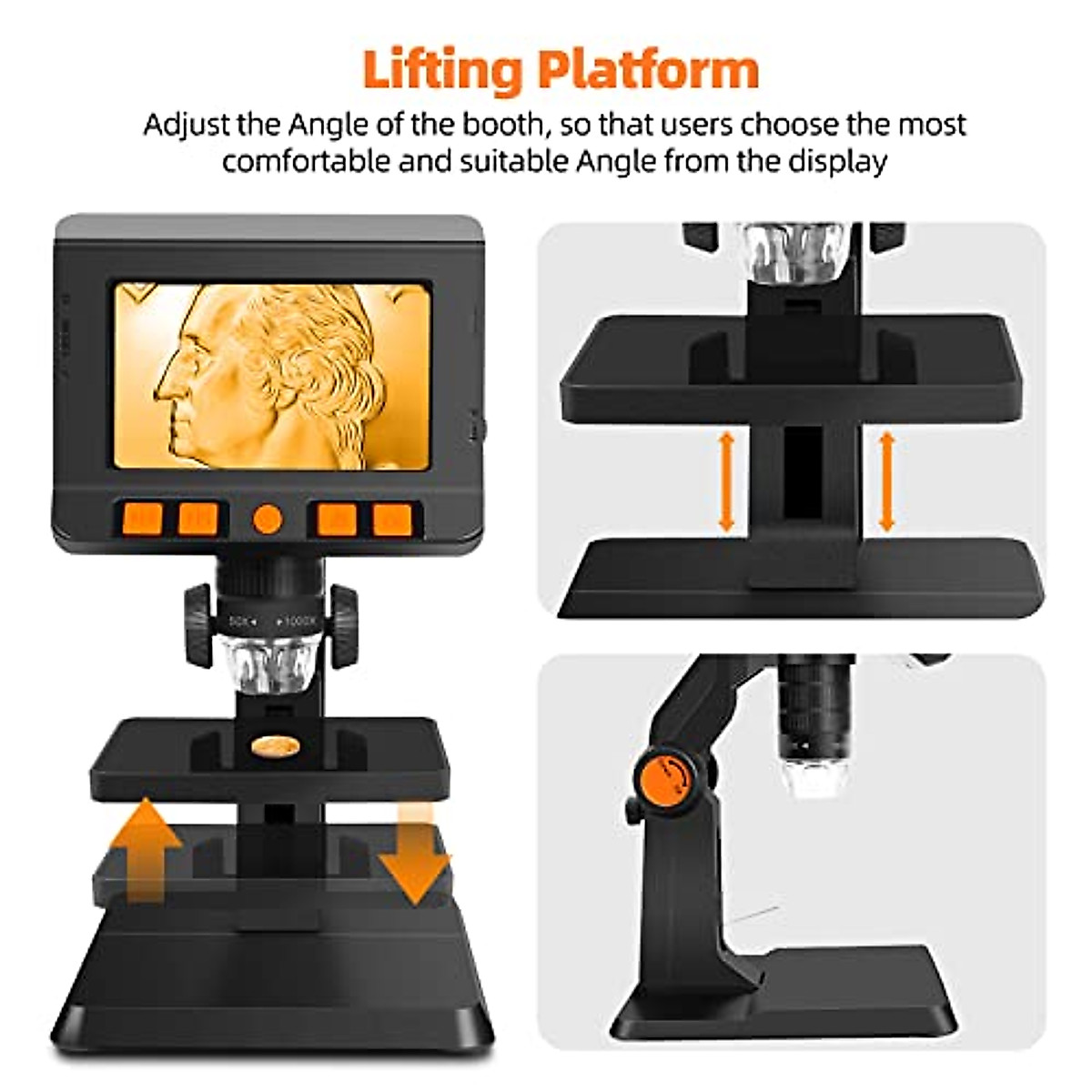 Digital Coin Microscope 4.3 inch Screen Handheld Microscope 1080p LCD Digital Microscope Video Camera 1000X Coin Magnifier with 8 Adjustable LED Lights for PCB Soldering for Adults/Kids Outside Use.