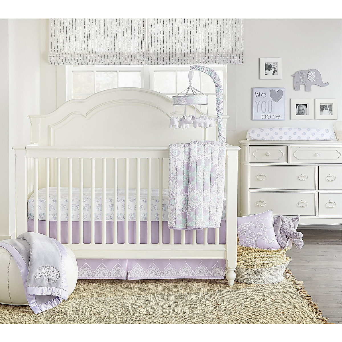 Wendy Bellissimo Contoured Diaper Pad Cover for Diaper Changer Medallion Pattern from the Anya Collection in Lavender and Grey 16x32 inches