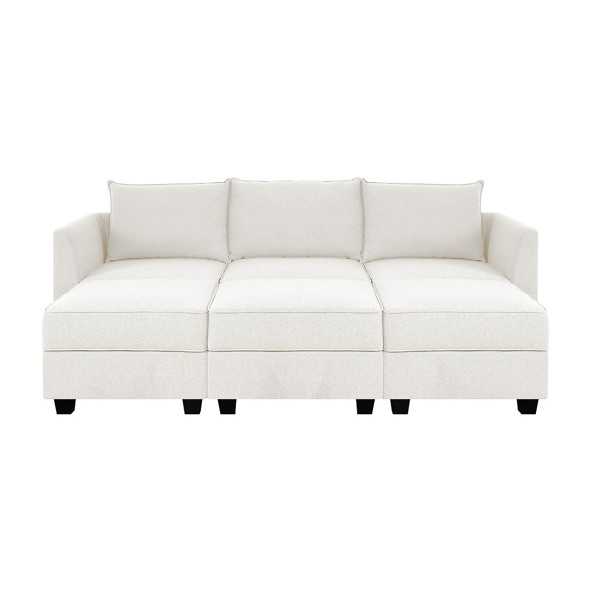 Naomi Home Elizabeth Modular Sofa Sectional Sleeper Couch with Ottoman Linen - 6-Seater Sofa with Storage Seat - Convertible Sectional Sofa Couch Bed for Living Room - White
