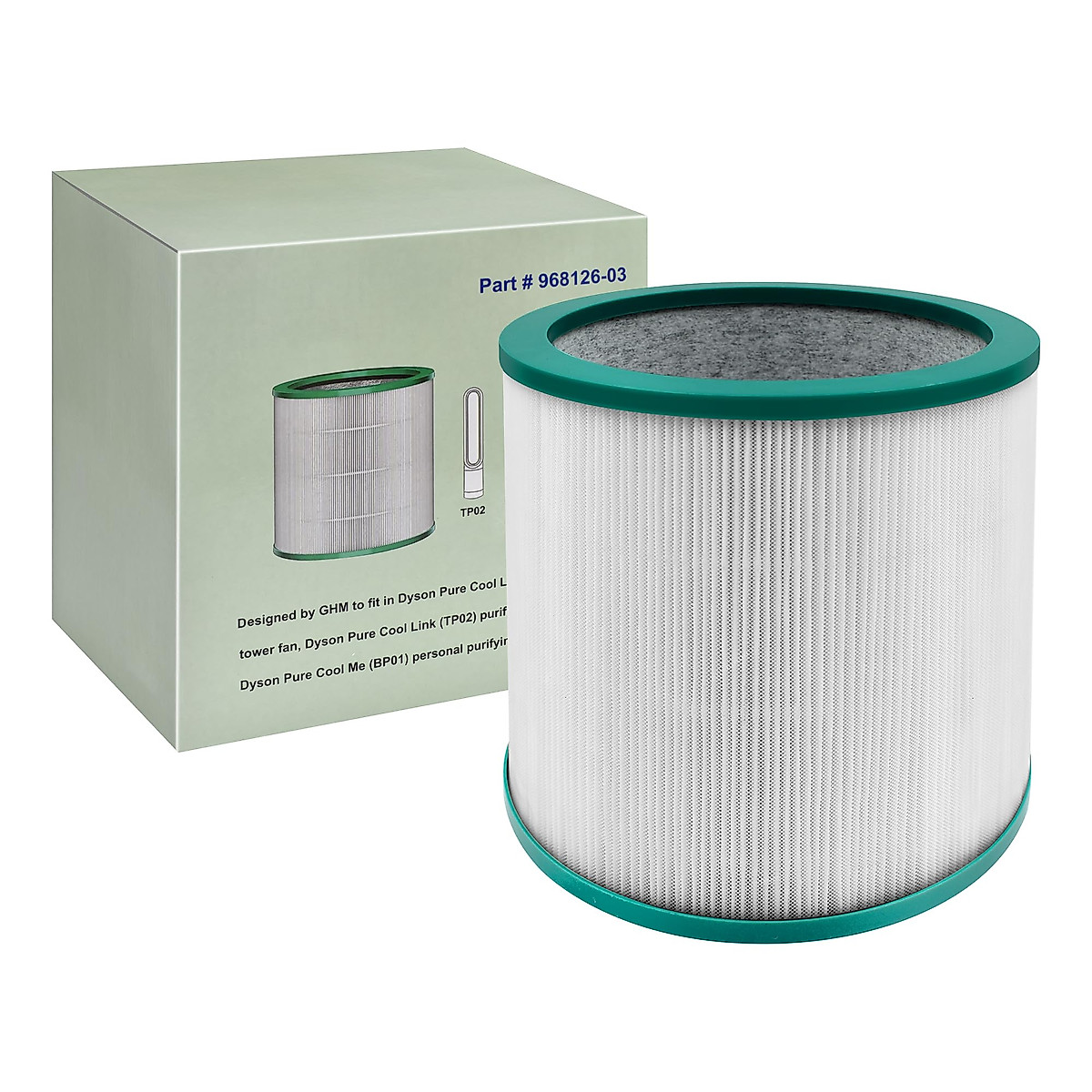 True HEPA Filter Compatible with Dyson Pure Cool Link and Tower TP02 and TP03 Models, Approx7.5  (Fit 1st & 2nd Generation), Part # 968126-03