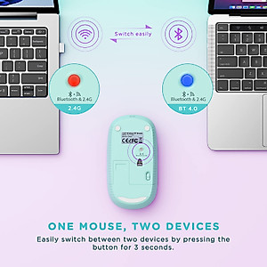 seenda Bluetooth Mouse - Dual Mode (Bluetooth 4.0 + 2.4GHz) Mouse with USB Receiver, Wireless Slim Portable Multi-Device Mice for iPad, MacBook, Laptop, PC (Gradient Mint Green to Purple)