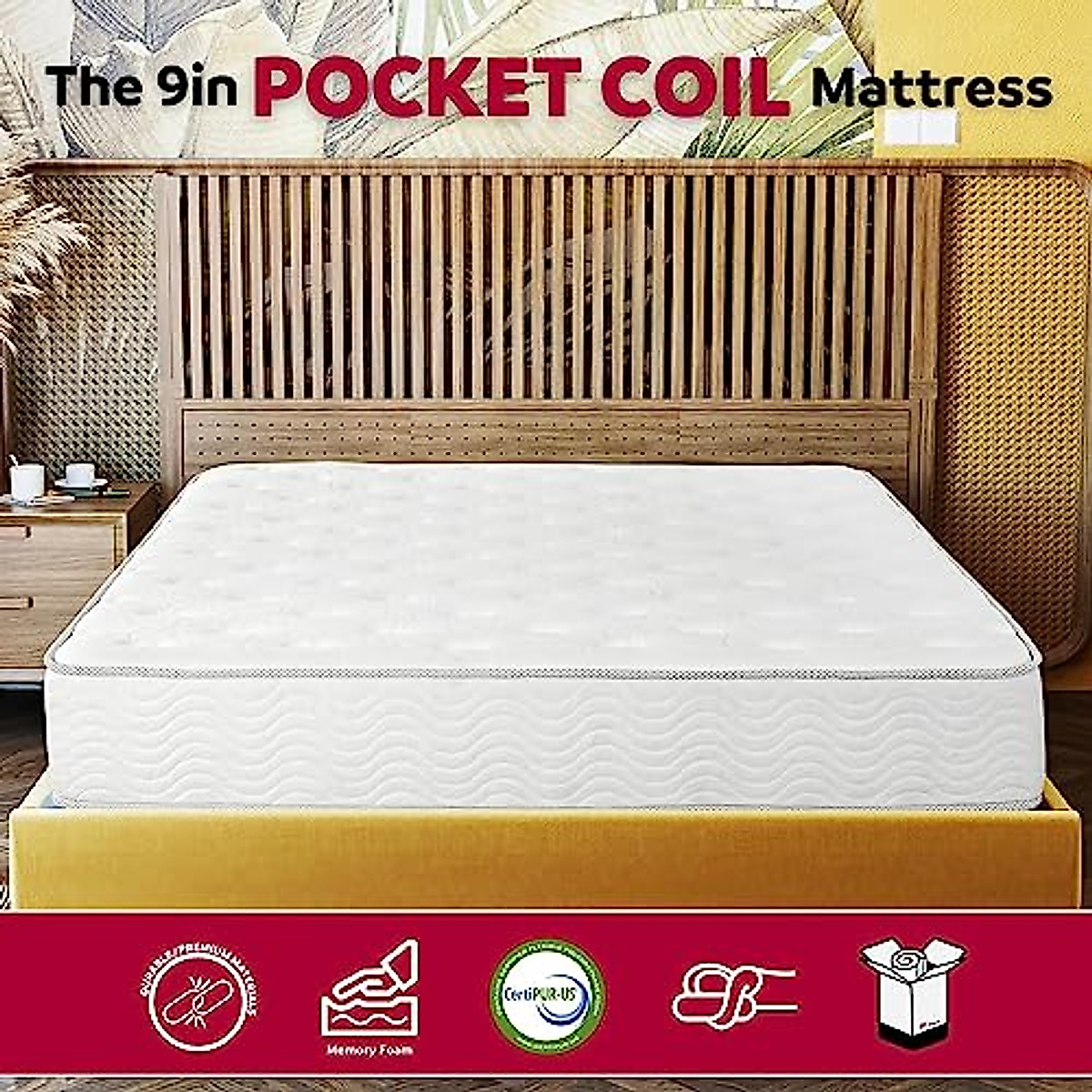 Primo International Solar 9" Pocket Coil Mattress in a Box, Full