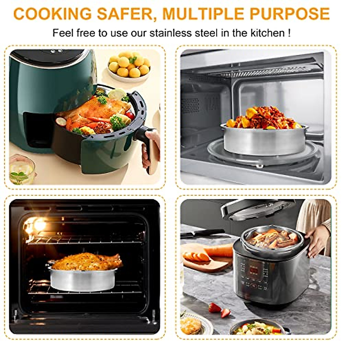 TACHWD Air Fryer Stainless Steel Liners,9'' Round Air Fryer Basket,Easy Cleaning Air Fryers Pan Accessories, Reusable Air Fryer metal Pot Fits 4 To 9QT (1Pack)