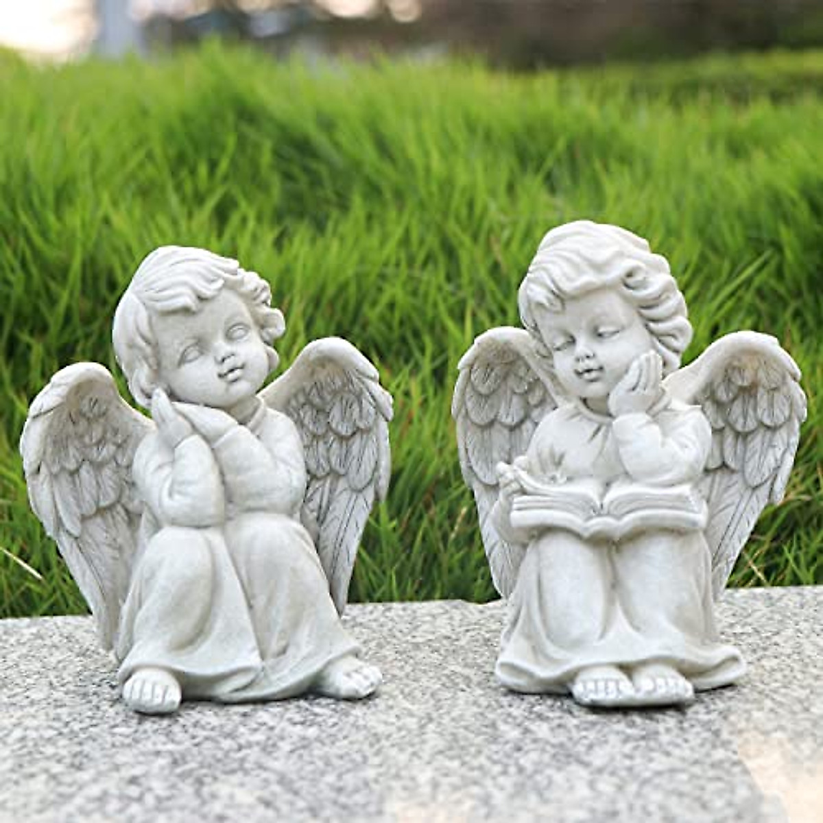 DKJOCKY Resin Statue Cherubs Angel Statue Yard Decorations Outdoor, Angel Figurines Fairy Garden Accessories, Halloween Angels Figurines Memorial Gifts, 2 Packs