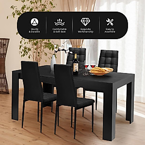 Giantex 9 Pcs Dining Table Set, Wood Rectangular Table with 8 Upholstered Chairs Set, Modern Kitchen Table Set, Black Dining Room Table Set, Home Kitchen Dinette Furniture Family Party