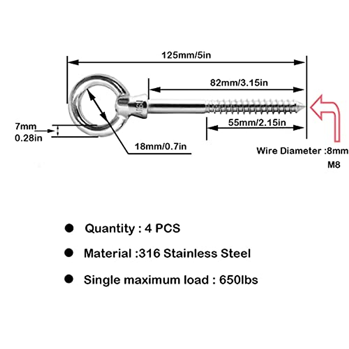 Abimars Marine Grade Hammock Hanging Kit by Load Capacity 650lbs, 316 Stainless Steel Hammock Hooks for Hammock Stand, Yoga & Brazilian Hammocks, Swing Chair, Indoor & Outdoor (4 Pack)