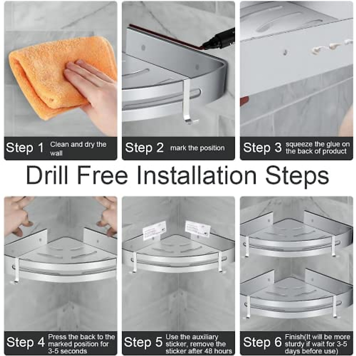 Shower Corner Shelf, Bathroom Shelves, Rustproof Thickened Aluminum , Wall Mounted No Drilling Triangle Shower Caddy Basket with Hook, Bathroom Shelf Organiser for Bathroom Kitchen ( 1 Pack, Silver )