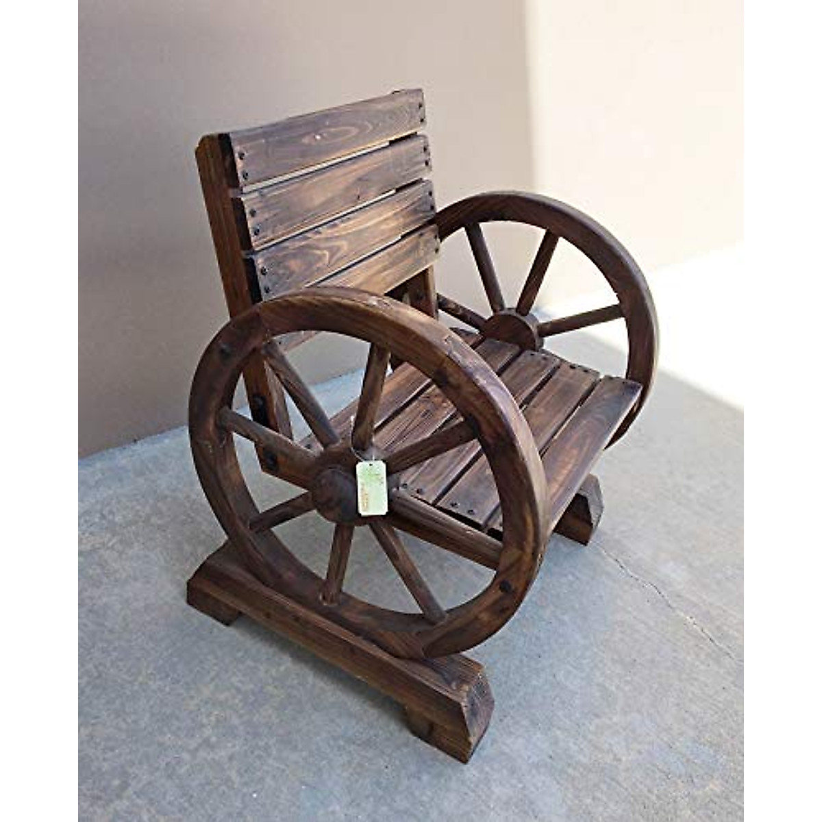 Koehler Home Outdoor Garden Yard Decorative Wagon Wheel Armrest Relaxing Charming Wood Chair