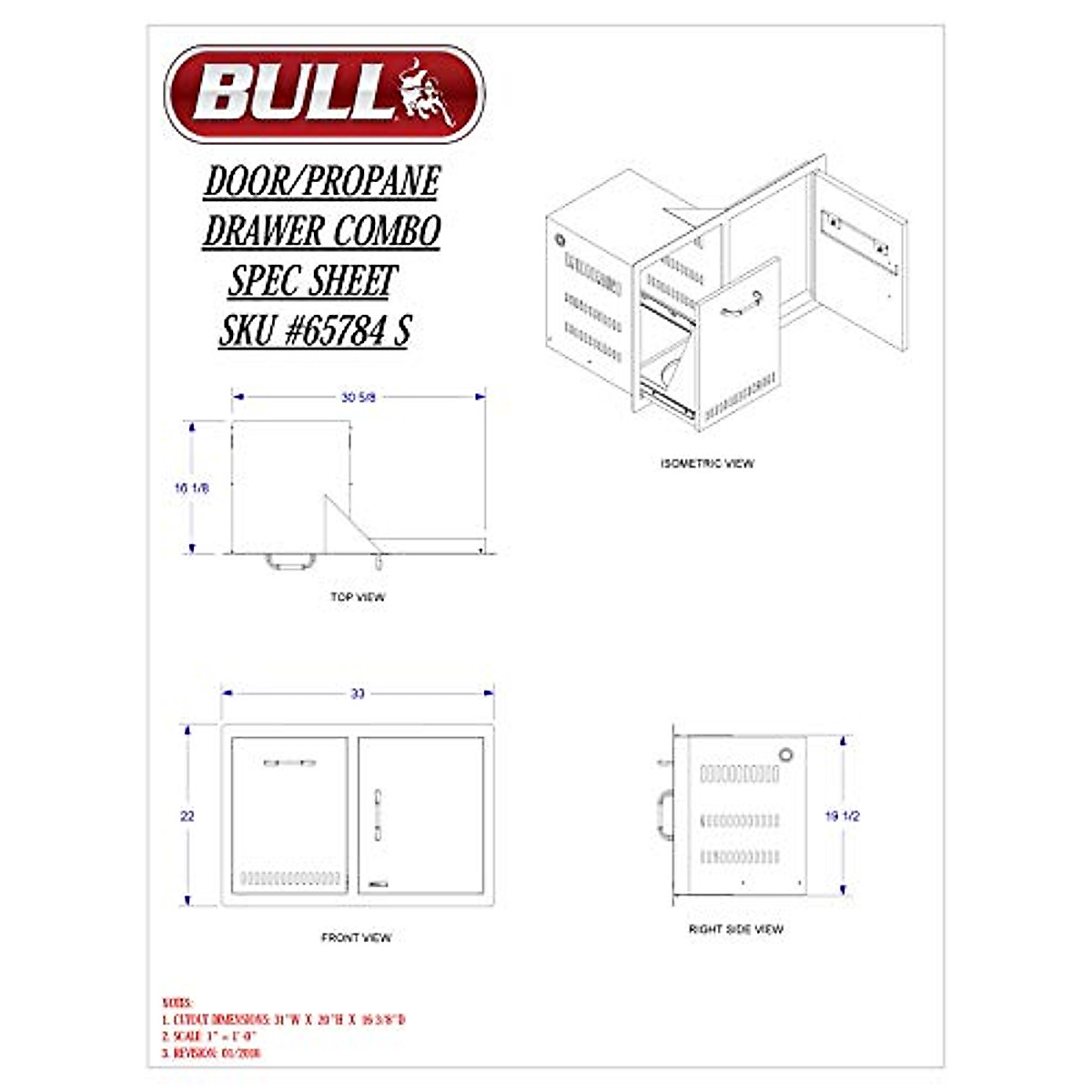 Bull Outdoor Products 65784 Door/Propane Drawer Combo, Stainless Steel