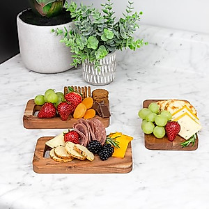 AuldHome Mini Wood Charcuterie Boards (Set of 3); Small Personal-Sized Rectangular Serving Acacia Wooden Trays