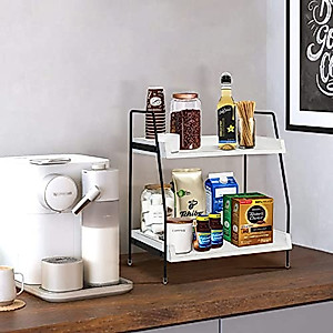Megsooul Coffee Bar Accessories and Organizer Countertop, Coffee Station Organizer 2 Tier Kitchen Counter Shelf Organizer,Coffee Condiment Storage,Cup Lid Holder Countertop Shelf for Bathroom(White