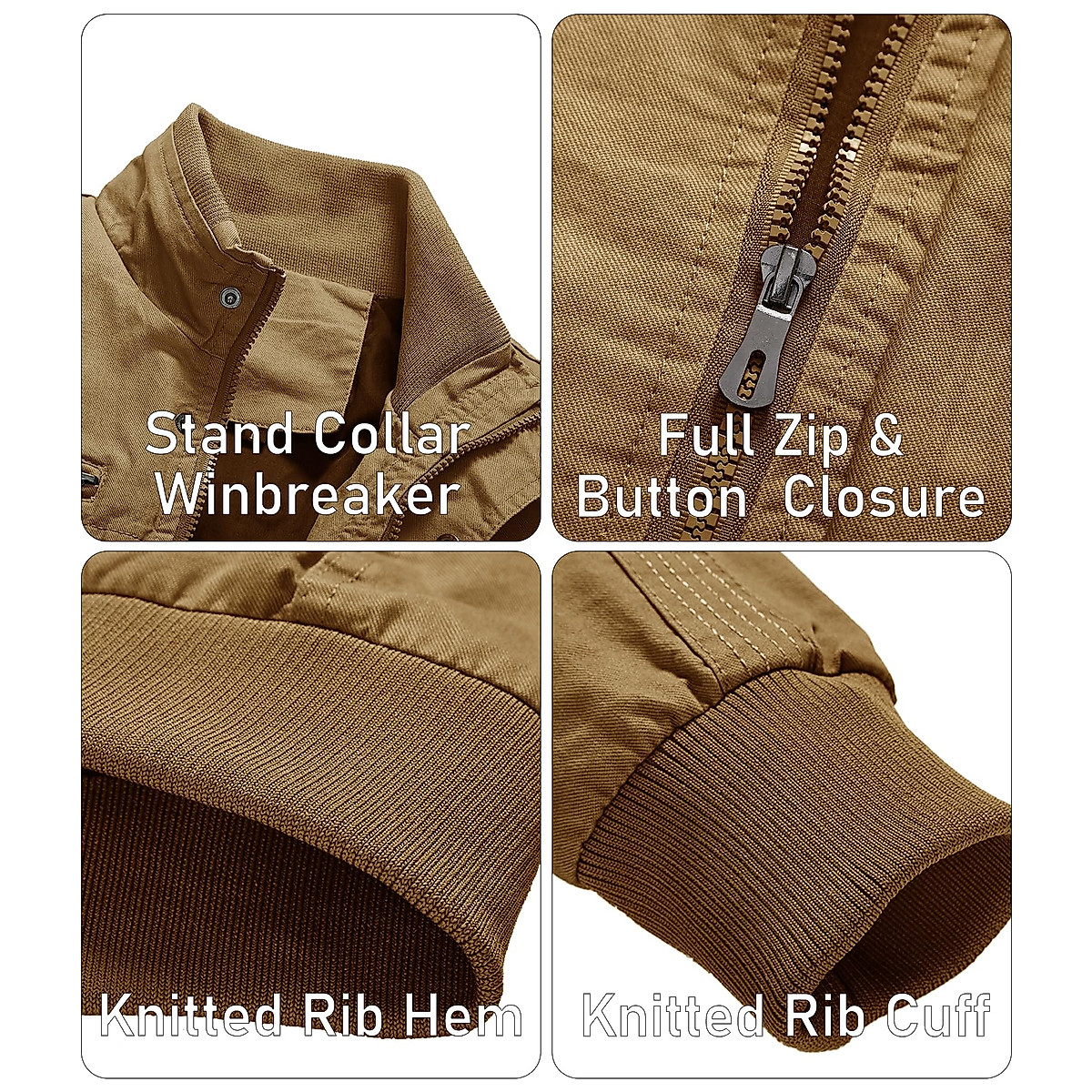 EKLENTSON Mens Cargo Jackets Men Military Windbreaker Cotton Jacket Mens Winter Bomber Jacket Khaki 2XL