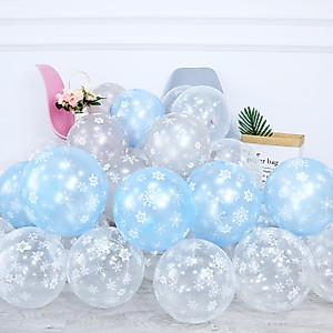 PageebO 147 pcs Snowflake Balloon Arch Kit Ice Snow Blue White Snow Confetti Balloons for Winter Wonderland Theme Party Baby Shower Party Birthday Party Decoration