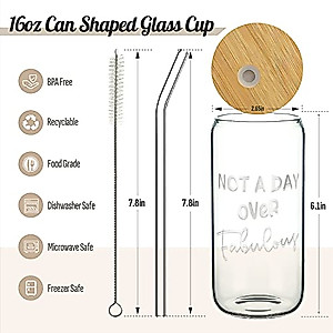 Birthday Gifts for Women - Not A Day Over Fabulous - Funny Gift for Best Friend Sister Wife Coworker Girlfriend Teacher Female - Mothers Day Gift for Mom - Glass Coffee Cups with Lids and Straws 16 Oz