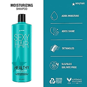 SexyHair Healthy Moisturizing Shampoo, 33.8 Oz | Moisture, Slip, Detangling, and Shine | SLS and SLES Sulfate Free | All Hair Types