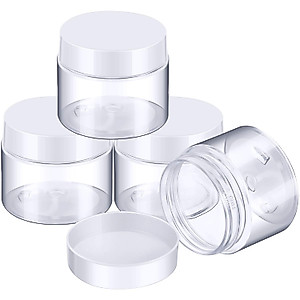 Patelai 4 Pieces Round Clear Wide-mouth Leak Proof Plastic Container Jars with Lids for Travel Storage Makeup Beauty Products Face Creams Oils Salves Ointments DIY Making or Others (White,2 Ounce)