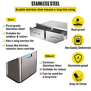 Mophorn 30" W x 10" H x 20" D Horizontal Double Access Stainless Steel with Handle BBQ Island Drawers for Outdoor Kitchens or Patio Grill Station, 30W x 10H x 20D Inch