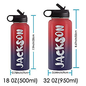 Personalized Water Bottles for Kids, 18 oz Custom Name Water Bottle With Straw, Insulated Stainless Steel Reusable Waterbottle Gifts for School Girls Boys Men Women - Ombre Color