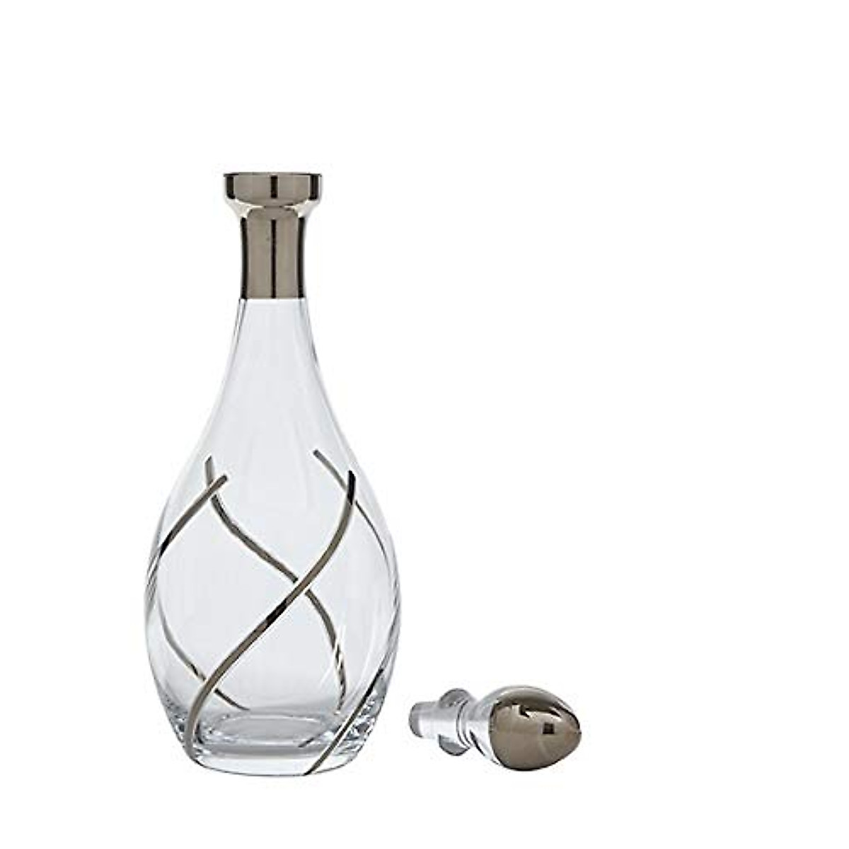 Glazze Crystal VNG-150-PL Handcrafted Wine Decanter and Stopper, Cut and Interwoven Hand-Painted 24K Platinum Detailing, 13" Tall, 42 oz Capacity